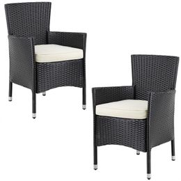 Casaria Polyrattan Gartenstuhl 2er-Set Schwarz/Creme stapelbar