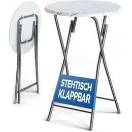 Casaria Stehtisch klappbar &Oslash;60cm Marmoroptik Wei&szlig; 110cm H&ouml;he