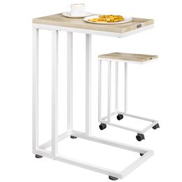 Casaria Beistelltisch Wei&szlig; unterfahrbar 50x35x65/70cm mobil Rollen mit Bremse