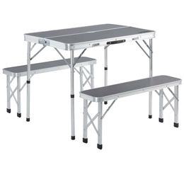 Casaria Campingsitzgruppe 3-tlg Grau Alu klappbar mit Griff platzsparend