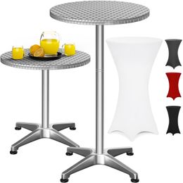 Casaria Stehtisch Silber 115x60cm + Stehtischhusse Wei&szlig; &Oslash;60cm