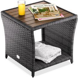 Casaria Polyrattan Beistelltisch Grau 40x45x45cm Akazienholz