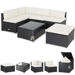Casaria Polyrattan Ecklounge Schwarz/Creme mit Polyrattan Auflagenbox Schwarz