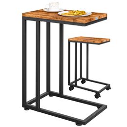 Casaria Beistelltisch Schwarz unterfahrbar 50x35x65/70cm mobil Rollen mit Bremse