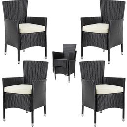 Casaria Polyrattan Gartenstuhl 4er-Set Schwarz/Creme stapelbar