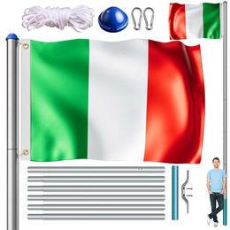 Monzana Fahnenmast Alu 650cm mit Italien-Flagge