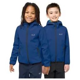 Softshelljacke Jack Wolfskin "FOURWINDS JACKET KIDS", Jungen, Gr. 164, blau orchid, Softshell, Obermaterial: 100% Polyester. Innenseite: 100% Polyester, hoch geschlossener Ausschnitt, eingefasste Kante, Jacken Softshelljacke