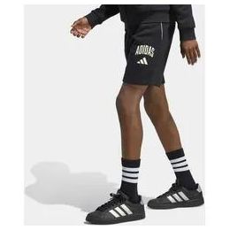 Shorts Adidas SPORTSWEAR "SEASONALS COLLEGE-TYPOGRAPHY", Jungen, Gr. 140, N-Gr, schwarz, sanftes wei&szlig;,, Obermaterial: 55% Baumwolle, 36% Polyester, 9% Viskose, Hosen Shorts