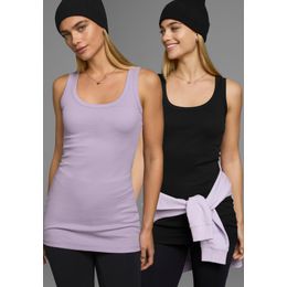Tanktop Flashlights, Damen, Gr. 48/50 (XL), lila (flieder, schwarz), Feinripp, Obermaterial: 100% Baumwolle, clean, unifarben, Basic, sehr figurbetont h&uuml;ftbedeckend, Rundhals, Tops Tanktop, sehr figurbetonte Passform, aus Baumwolle, mit Rundhalsausschnitt