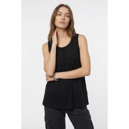 O`Neill Tanktop O'NEILL "ESSENTIALS TOKEENA TANKTOP", Damen, Gr. L (40), schwarz out, Obermaterial: 94% Viskose, 6% Elasthan, Tops Tanktop, bestickte Eins&auml;tze am U-Ausschnitt, leichte Raffungen