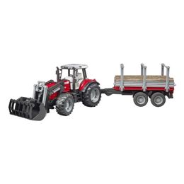 Bruder Bruder 02046 Massey Ferguson 7480 mit Frontlader + Holztransportanh&auml;nger