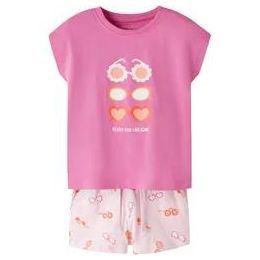 Shorty name it "NMFVIGEA CAPSL TOP SET", Jungen, Gr. 110, strawberry moon print:sunglasses, Jersey, Obermaterial: 100% Baumwolle, bedruckt, normal kurz, Rundhals, angeschnitten, Homewear-Sets Shorty, bestehend aus Shirt und Shorts
