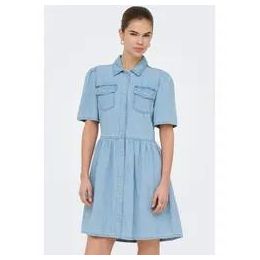 Jeanskleid Only "ONLEVELINE SS DNM DRESS AKM", Damen, Gr. XS, N-Gr, light blau denim, Denim/Jeans, Obermaterial: 100% Baumwolle, unifarben, kurz, Rundhals, Kleider, Baumwolle