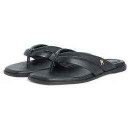 Zehentrenner Tommy Hilfiger "ELEVATED TOE POST LTH SANDAL", Herren, Gr. 36, schwarz, Leder, unifarben, Basic, Schuhe Zehentrenner, Sommerschuh, Dianette, Flat mit Logoemblem
