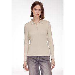 Langarmshirt STREET ONE STUDIO, Damen, Gr. 40, stone sand meliert, Web, 75% Baumwolle, 19% Polyester, 6% Elasthan, unifarben, normal normal, hoch geschlossener Ausschnitt, abgesteppt, Shirts Langarmshirt, im soften Baumwoll-Mix