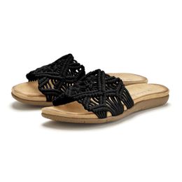 Pantolette Lascana "Sommerschuh, offener Schuh, Mule, Sandale", Damen, Gr. 38, schwarz, Obermaterial: 100% Textilmaterial. Decksohle: 100% Textilmaterial. Futter: 100% Textilmaterial. Laufsohle: 100% Synthetik, unifarben, Schuhe Pantolette, mit modischem H&auml;kelmuster VEGAN