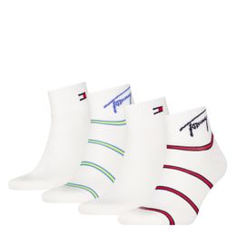Kurzsocken Tommy Hilfiger "TH UNI TJ QUARTER 4P BRETON STRIPE ECOM", Damen, Gr. 35-38, rot, wei&szlig;, gelb, Obermaterial: 74% Baumwolle, 24% Polyamid, 2% Elasthan, Socken