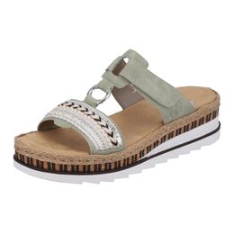 Pantolette Rieker, Damen, Gr. 38, gr&uuml;n (mint), Nubuklederimitat, Schuhe Pantolette, Keilabsatz, Sommerschuh, Schlappen mit Zierperlen besetzt, Topseller