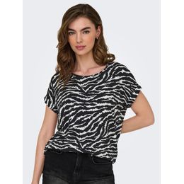 Kurzarmshirt Only "ONLMOSTER &ndash; Shirt mit Animal-Print und lockerem Schnitt", Damen, Gr. XS (34), wei&szlig; (cloud dancer), Single Jersey, Obermaterial: 75% Viskose, 20% Polyester, 5% Elasthan, bedruckt, loose fit normal, Rundhals, Shirts, animal-print, modisch, loose fit, Viskosemischung, Rundhals