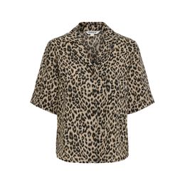 Kurzarmbluse Only "ONLEMMIA S/S BUTTON SHIRT PNT", Damen, Gr. L, schwarz aop:leo, Web, Obermaterial: 98% Polyester, 2% Nylon, bedruckt, regular fit normal, V-Ausschnitt, Blusen, Materialmix, regular fit