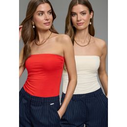 Bandeautop Melrose, Damen, Gr. 32, rot, sand, Jersey, Obermaterial: 95% Baumwolle, 5% Elasthan, unifarben, Basic, sehr figurbetont, Tops, mit Raffung an der Naht, durchgestepptes Rumpfabschluss