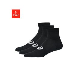 Laufsocken asics "3 PACK QUARTER SOCK", Damen, Gr. M (39/42), performance schwarz, Obermaterial: 69% Baumwolle, 24% Polyester, 5% Nylon, 2% sonstige Fasern, Socken, f&uuml;r Fitnessaktivit&auml;ten, mit Mesh-Knit-Gewebe, mit D&auml;mpfung