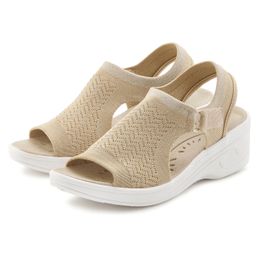 Sandalette Vivance "Sandale, Sommerschuh, offener Schuh", Damen, Gr. 41, beige, Obermaterial: 100% Textilmaterial. Decksohle: 100% Synthetik. Futter: 100% Textilmaterial. Laufsohle: 100% Synthetik, leicht durchscheinend, unifarben, Basic, Schuhe Sandalette, mit Keilabsatz und Klettverschluss VEGAN