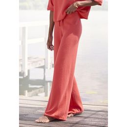 ELBSAND Loungehose rot Gr. 32/34 f&uuml;r Damen. Mit Logoschriftzug. Bequem. Nachhaltig.