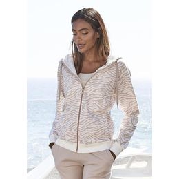 Lascana Kapuzensweatjacke mehrfarbig Gr. 36/38 f&uuml;r Damen. Mit Bindeb&auml;nder, Tunnelzug. Bequem. Nachhaltig.