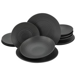 Creatable Tafelservice Lava Stone, Schwarz, Keramik, 12-teilig, Kreise, Made in Europe, Essen & Trinken, Geschirr, Geschirr-Sets, Tafelservice
