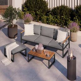 Gardenson Loungegarnitur, Grau, Holz, Metall, Textil, 3-teilig, Akazie, F&uuml;llung: Polyurethan (PUR),Polyester, Fsc, Bsci, Loungem&ouml;bel, Gartenlounge-Sets
