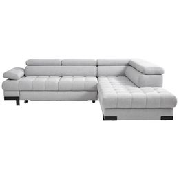 Welnova Ecksofa, Silber, Textil, 5-Sitzer, Ottomane rechts, L-Form, 263x223 cm, Made in EU, Typenauswahl, Stoffauswahl, seitenverkehrt erh&auml;ltlich, R&uuml;cken echt, Wohnzimmer, Sofas & Couches, Wohnlandschaften, Ecksofas