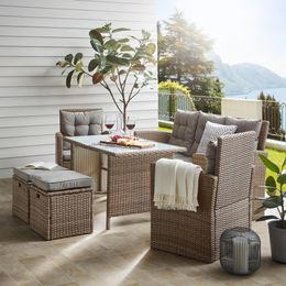 Ambia Garden Dining-Loungeset, Taupe, Beige, Metall, Kunststoff, Glas, Textil, Wange, Loungem&ouml;bel, Gartenlounge-Sets