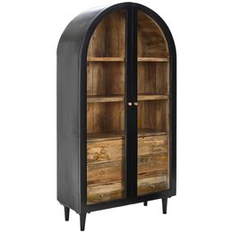 Livetastic Vitrine, Natur, Schwarz, Metall, Mangoholz, Holz, 4 F&auml;cher, 6 Schublade(n) Schubladen, 96x170x40 cm, Holzm&ouml;bel, Holzschr&auml;nke, Vitrinen Holz, Vitrinenschr&auml;nke Holz