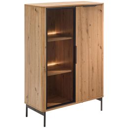 Mid.you Highboard, Schwarz, Eiche Artisan, Metall, 4 F&auml;cher, kaltwei&szlig;, 89x128x40 cm, Bsci, Beleuchtung, Wohnzimmer, Kommoden & Sideboards, Highboards