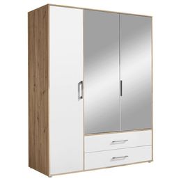 P & B Kleiderschrank, Wei&szlig;, Eiche Artisan, Kunststoff, 4 F&auml;cher, 2 Schublade(n) Schubladen, 155x195x60 cm, Schrankfront mit Spiegel, Schlafzimmer, Kleiderschr&auml;nke, Kleiderschr&auml;nke mit Spiegel