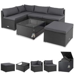 Casaria Polyrattan Ecklounge Schwarz/Anthrazit mit Polyrattan Auflagenbox Schwarz