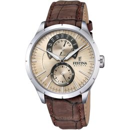 Multifunktionsuhr Festina "Retro", braun, Armbanduhren, Herren, Armbanduhr, Quarzuhr, Herrenuhr, Lederarmband, Datum