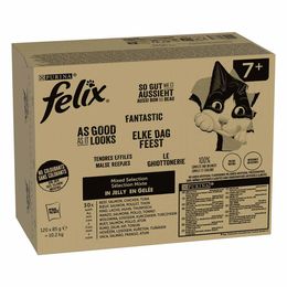 FELIX So gut wie es aussieht in Gelee Senior Gemischte Vielfalt Katzen-Nassfutter f&uuml;r &auml;ltere Katzen St&uuml;ckchen in Gelee 120x85g