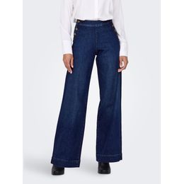 High-waist-Jeans Only "ONLMADISON HW BUTTON WIDE DNM GEN533NOOS", Damen, Gr. 31, L&auml;nge 30, blau (schwarz medium blau denim), Denim/Jeans, Obermaterial: 90% Baumwolle, 8% Polyester, 2% Elasthan, unifarben, Jeans High-Waist-Jeans, sanft gewaschener dunkler Denim-Look
