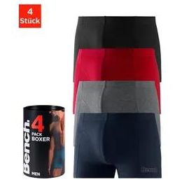 Boxer Bench. "Boxershorts f&uuml;r Herren", Herren, Gr. M, 4 Stk., bunt (navy, anthrazit, meliert, rot, schwarz), Jersey, Obermaterial: 95% Baumwolle, 5% Elasthan, unifarben, Unterhosen, Unterhosen in der Dose mit kleinem Logodruck auf dem Bein