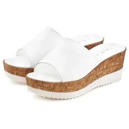 Pantolette Lascana "Sommerschuh, offener Schuh, Mule, Sandalette", Damen, Gr. 36, wei&szlig;, Obermaterial: 100% Ziegenleder. Decksohle: 100% Ziegenleder. Futter: 100% Synthetik. Laufsohle: 100% Synthetik, mehrfarbig, metallic, Schuhe Pantolette, aus Leder mit Keilabsatz