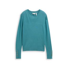 Tom Tailor Damen Strickpullover mit Knopf-Details, blau, Uni, Gr. M