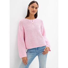 bonprix Oversize Ajour-Pullover aus reiner Baumwolle, rosa, Gr.44/46 (L), Modischer Oversize Ajour-Pullover aus reiner Baumwolle, aus 100% Baumwolle