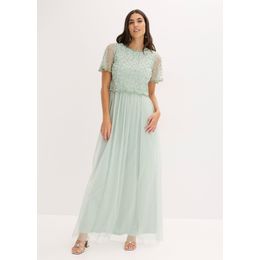 bonprix Maxikleid aus feinem T&uuml;ll mit Paillettenstickerei, gr&uuml;n, Gr.46, Elegant und feminin: Abendkleid aus feinem T&uuml;ll mit Paillettenstickerei im Oberteil. Der-Muschel-Saum im Oberteil und an &Auml;rmel verleihen dem Kleid eine besondere Eleganz.