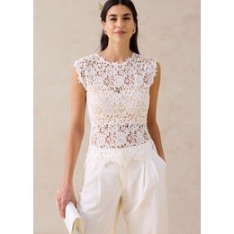 bonprix Top aus Spitze, wei&szlig;, Gr.38, Romantisch und feminin: Top aus Spitze mit bezauberndem Blumenmuster und hautfarbenem Futter im Brustteil