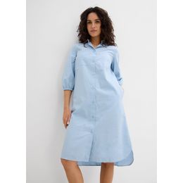 bonprix Blusenkleid aus leichter Baumwolle, blau, Gr.44, Blusenkleid in leichter A-Linie. Mit seitlichen Eingriffstaschen und elastischem Abschluss am &Auml;rmel., aus 100% Baumwolle