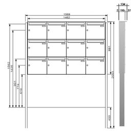 Renz ONZO 12er freistehende Briefkastenanlage in V2A Edelstahl (einbetonieren)