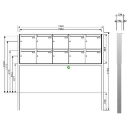 Renz ONZO 10er freistehende Briefkastenanlage in V2A Edelstahl (einbetonieren)