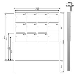 Renz ONZO 11er freistehende Briefkastenanlage in V2A Edelstahl (einbetonieren)